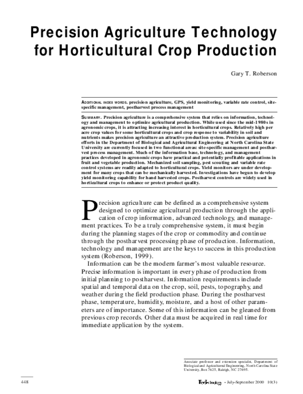 (PDF) Precision Agriculture Technology for Horticultural Crop Production