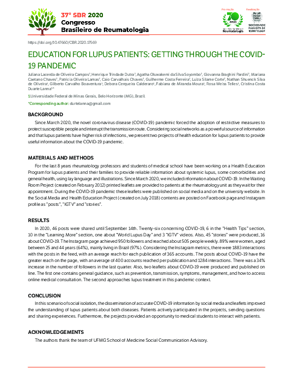 (PDF) Education for Lupus Patients: Getting Through the COVID-19 Pandemic