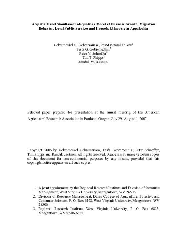 (PDF) A Spatial Panel Simultaneous-Equations Model of Business Growth, Migration Behavior, Local ...