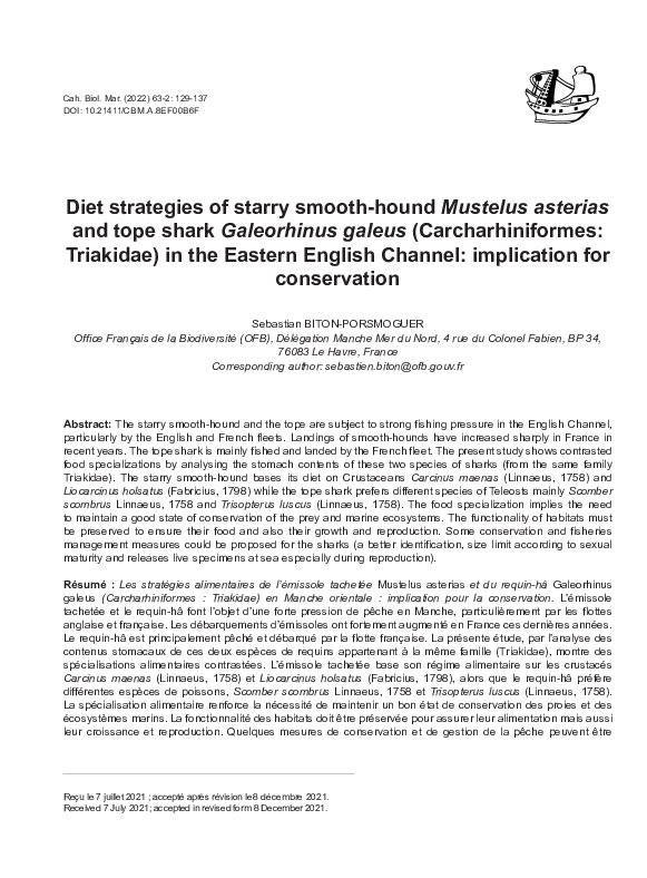 (PDF) Diet strategies of starry smooth-hound Mustelus asterias and tope ...