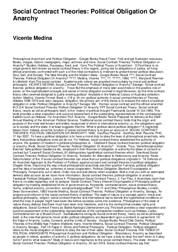 (PDF) Social contract theories: political obligation or anarchy?