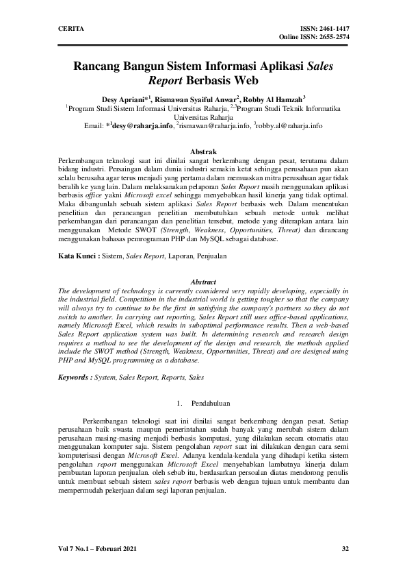 (PDF) Rancang Bangun Sistem Informasi Aplikasi Sales Report Berbasis Web
