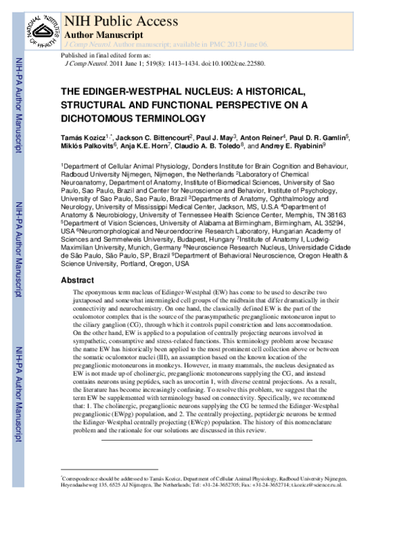 (PDF) The Edinger-Westphal nucleus: A historical, structural, and ...