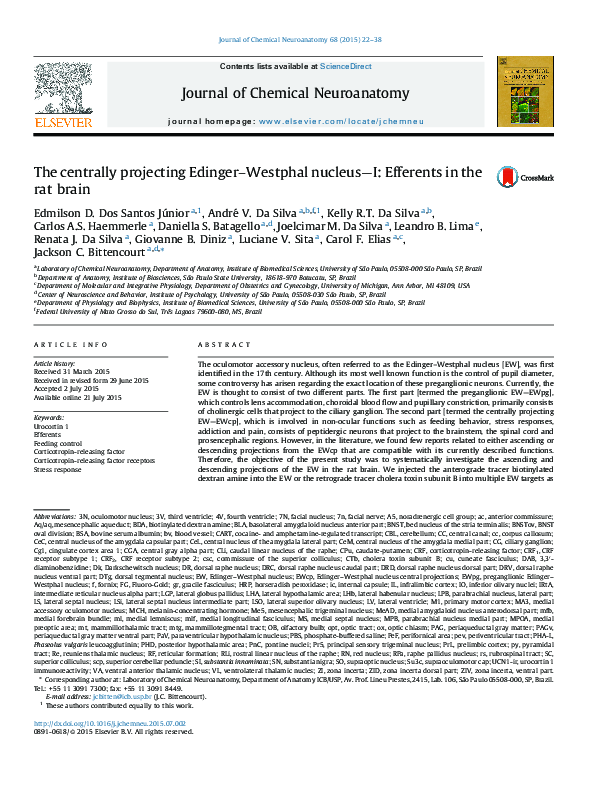 (PDF) The Centrally Projecting Edinger-Westphal Nucleus - I: Efferents ...
