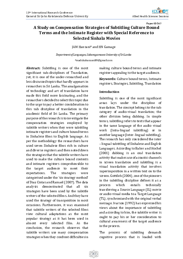 (PDF) A Study on the Compensation Strategies of Subtitling Culture ...