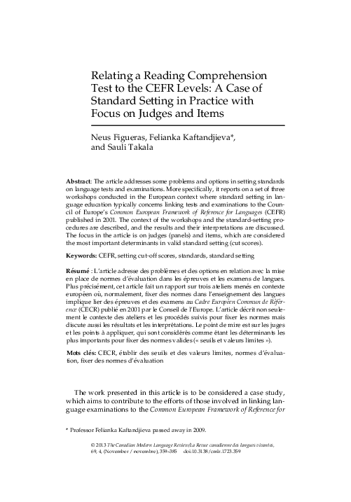 (PDF) Relating a Reading Comprehension Test to the CEFR Levels: A Case ...