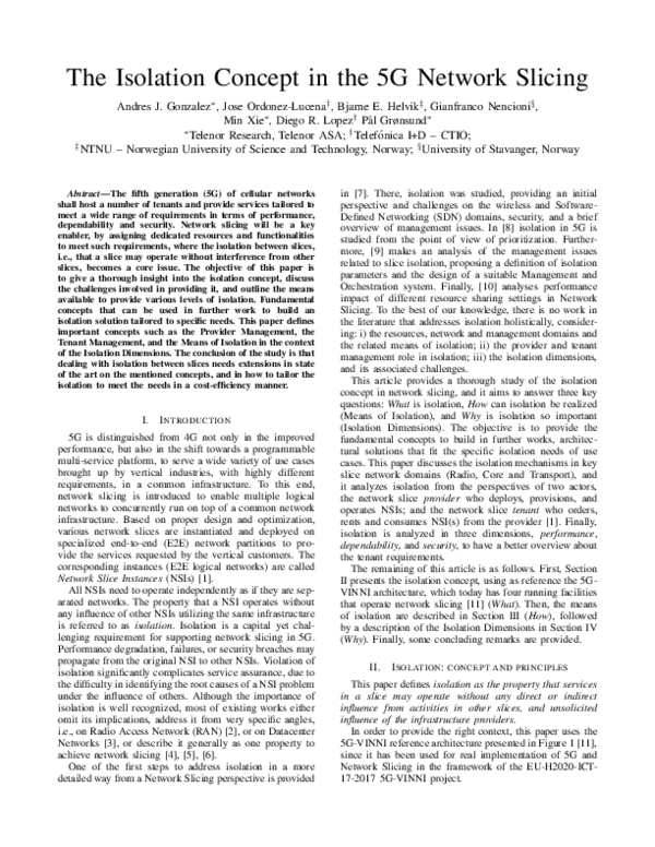 (PDF) The Isolation Concept in the 5G Network Slicing