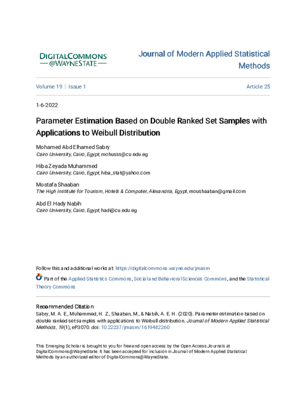 Pdf Parameter Estimation Based On Double Ranked Set Samples With Applications To Weibull