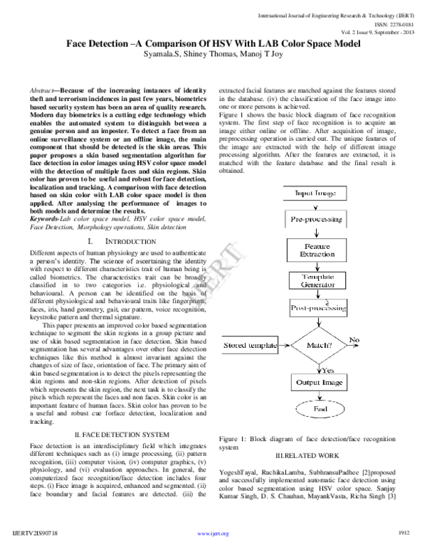 Pdf Face Detection A Comparison Of Hsv With Lab Color Space Model