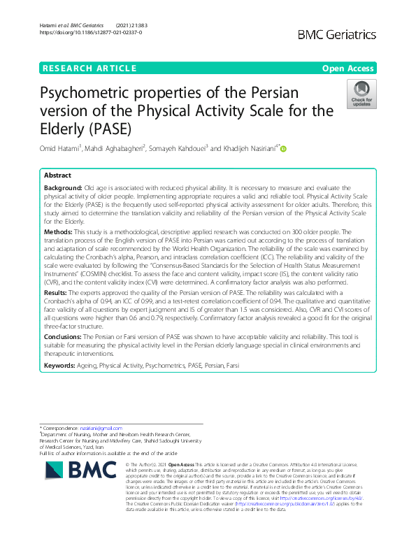 (PDF) Psychometric properties of the Persian version of the Physical ...
