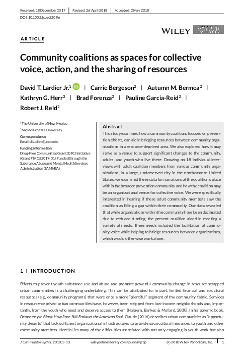 (PDF) Community coalitions as spaces for collective voice, action, and ...