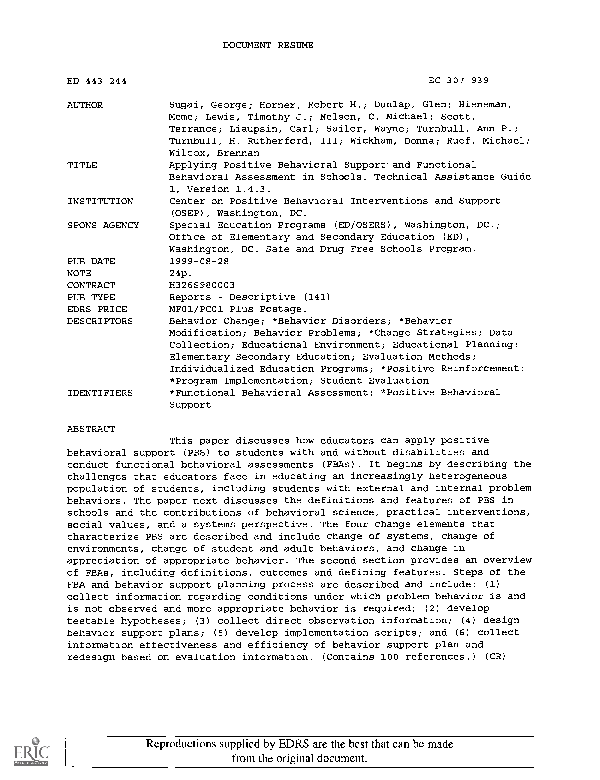 (PDF) OSEP Center on Positive Behavioral Interventions and Supports