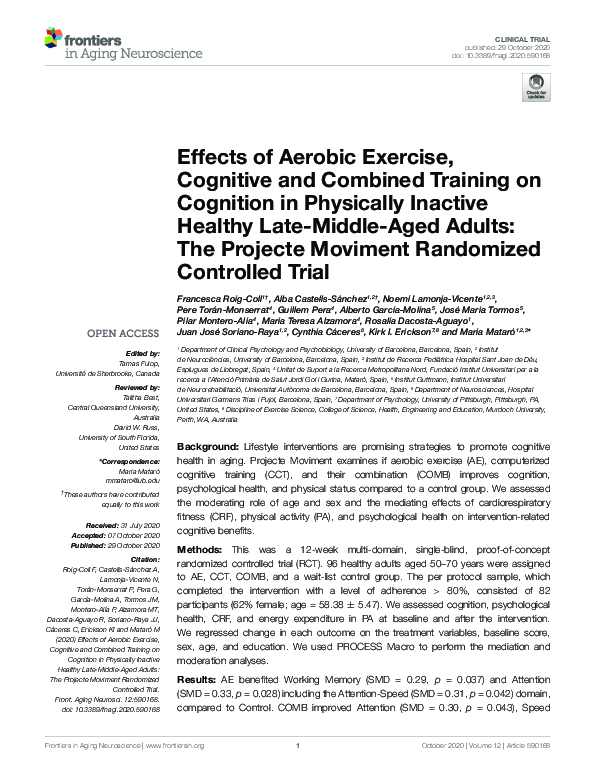 (PDF) Effects of Aerobic Exercise, Cognitive and Combined Training on Cognition in Physically ...