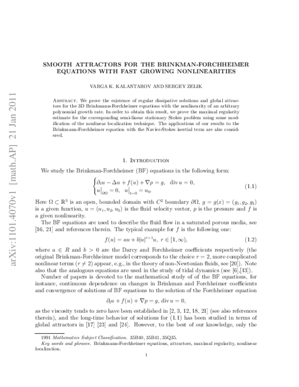 (PDF) Smooth attractors for the Brinkman-Forchheimer equations with ...