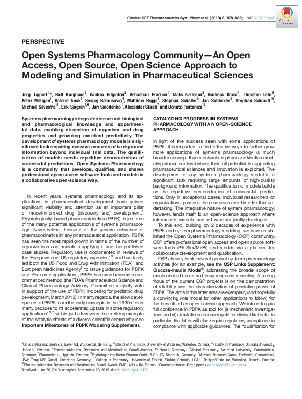 (PDF) Open Systems Pharmacology community – an open access, open source ...