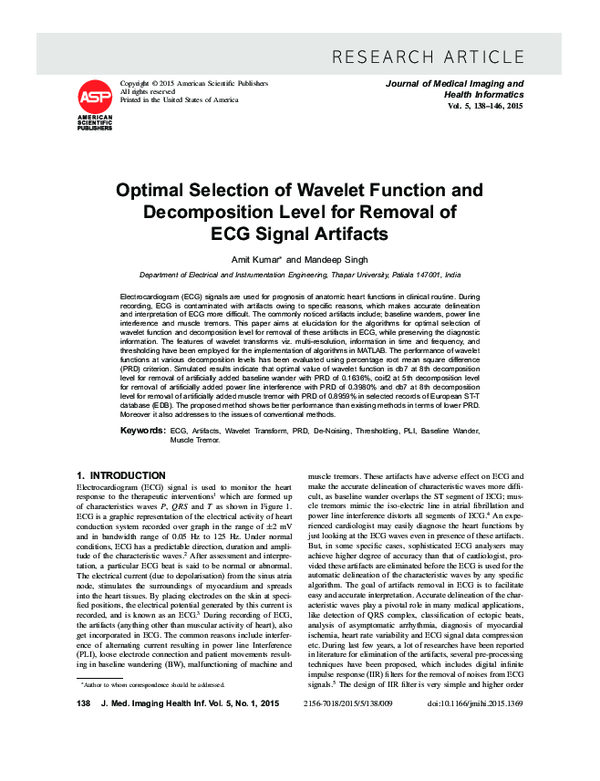 (PDF) Optimal Selection of Wavelet Function and Decomposition Level for Removal of ECG Signal ...