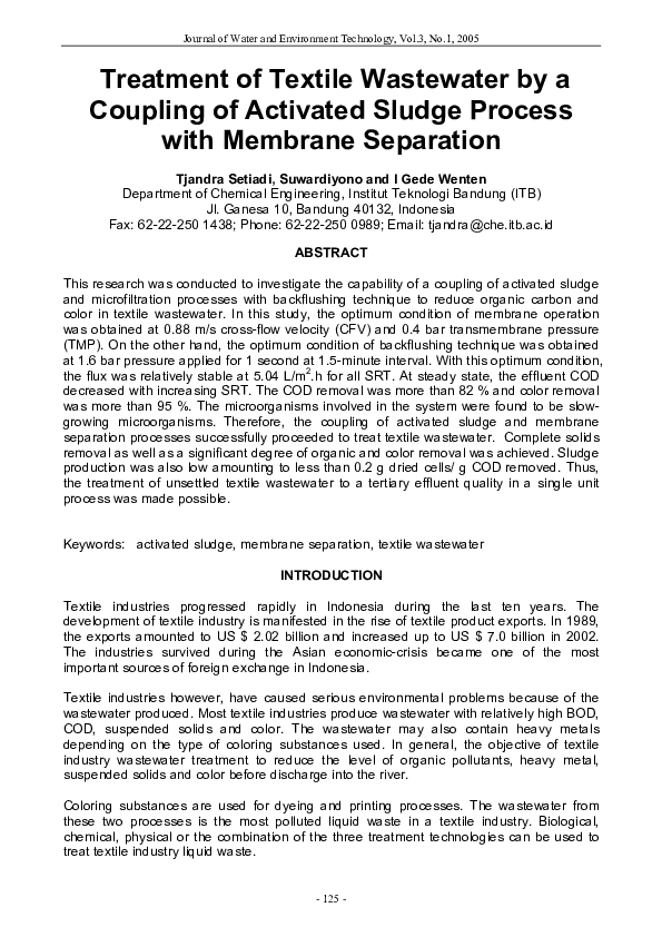 (PDF) Treatment of Textile Wastewater by a Coupling of Activated Sludge ...
