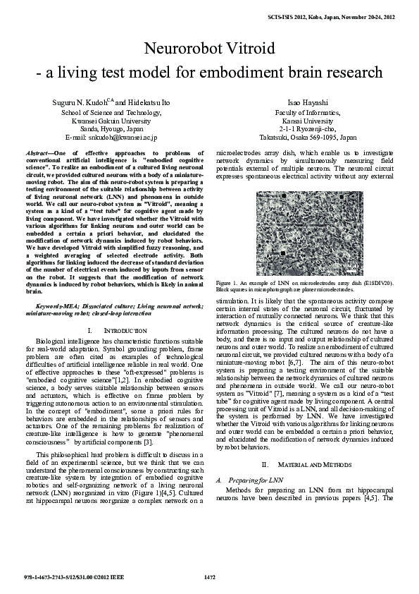 (PDF) Neurorobot Vitroid — A living test model for embodiment brain ...