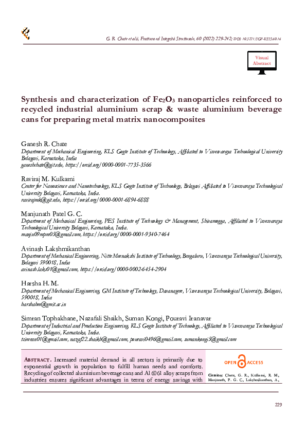 (PDF) Synthesis and Characterization of Fe2O3 Nanoparticles Reinforced to Recycled Industrial ...