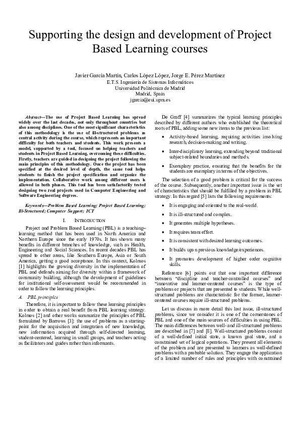 Pdf Supporting The Design And Development Of Project Based Learning Courses