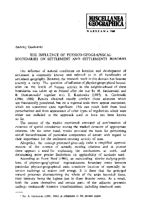 (PDF) The Influence of Physico-Geographical Boundaries on Settlement ...