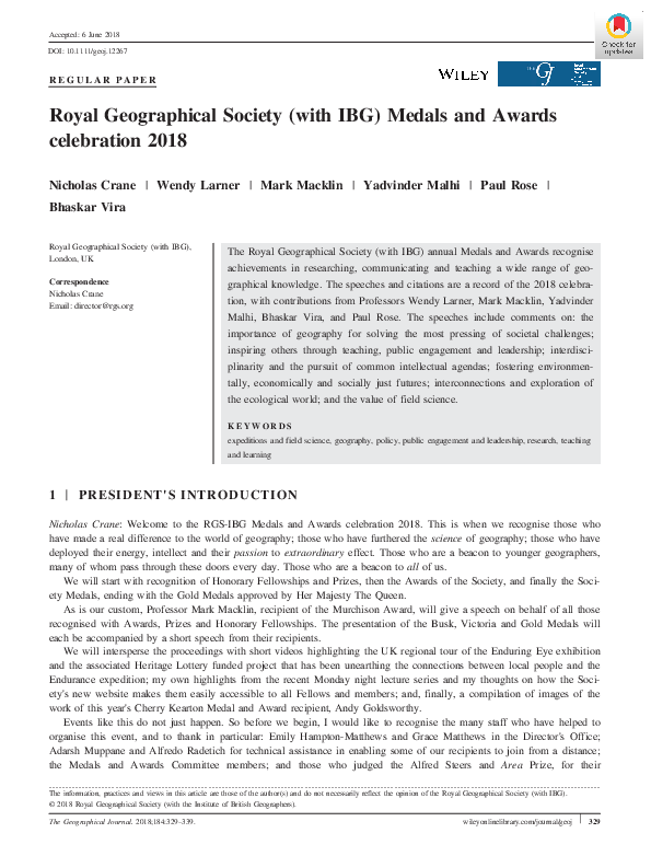 (PDF) Royal Geographical Society (with IBG) Medals and Awards ...