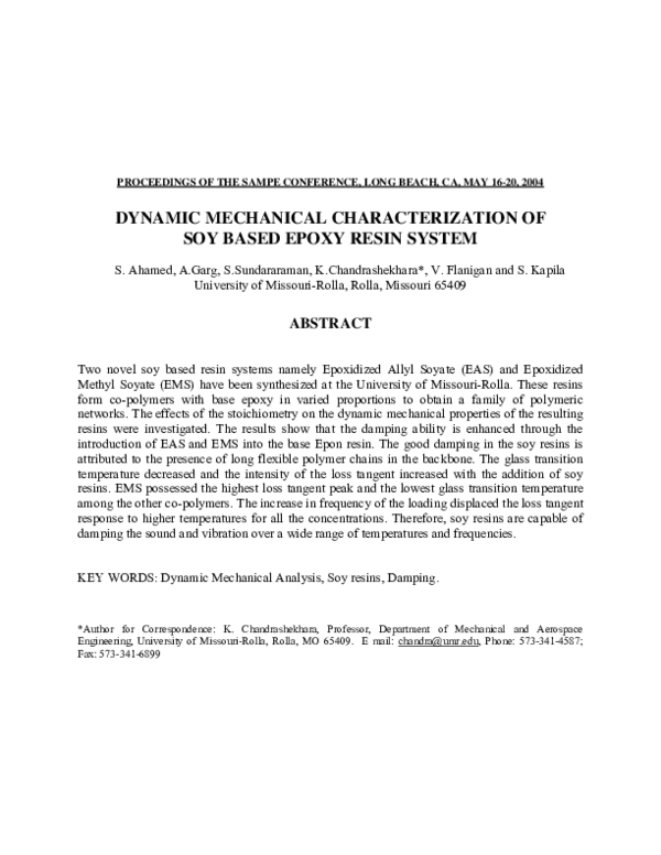 (PDF) Dynamic mechanical characterization of a soy based epoxy resin system