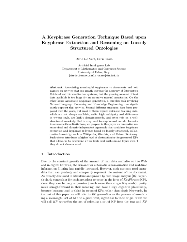 (PDF) A Keyphrase Generation Technique Based upon Keyphrase Extraction and Reasoning on Loosely ...