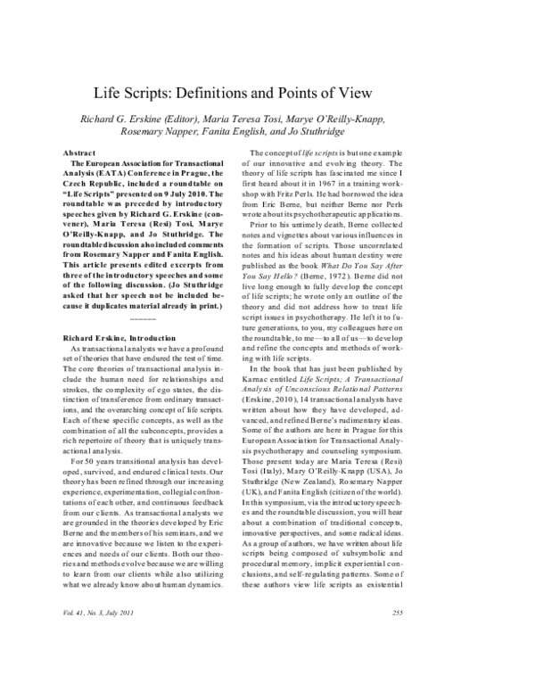 (PDF) Life Scripts: Definitions and Points of View