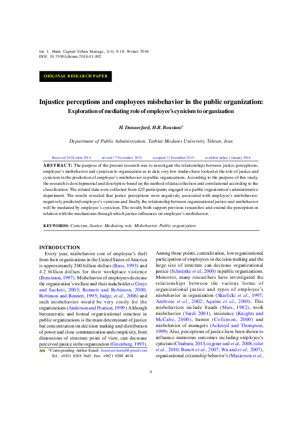 (PDF) Injustice perceptions and employees misbehavior in a public ...
