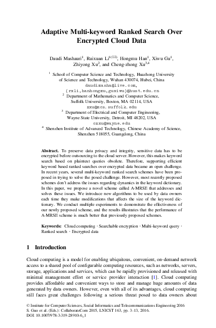 (PDF) Adaptive Multi-keyword Ranked Search Over Encrypted Cloud Data