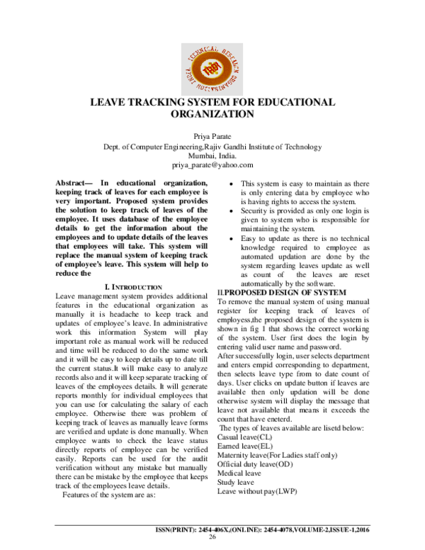 (PDF) Leave Tracking System for Educational Organization
