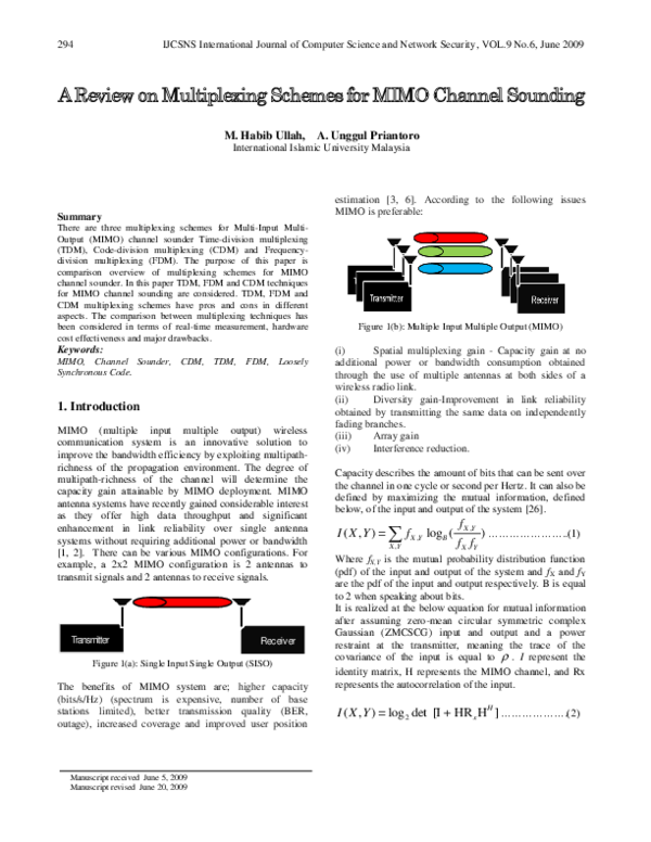 (PDF) A Review on Multiplexing Schemes for MIMO Channel Sounding