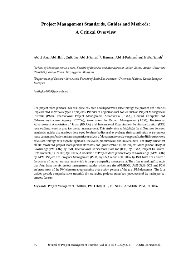(PDF) Project Management Methods, Guides and Standards: A Critical Overview