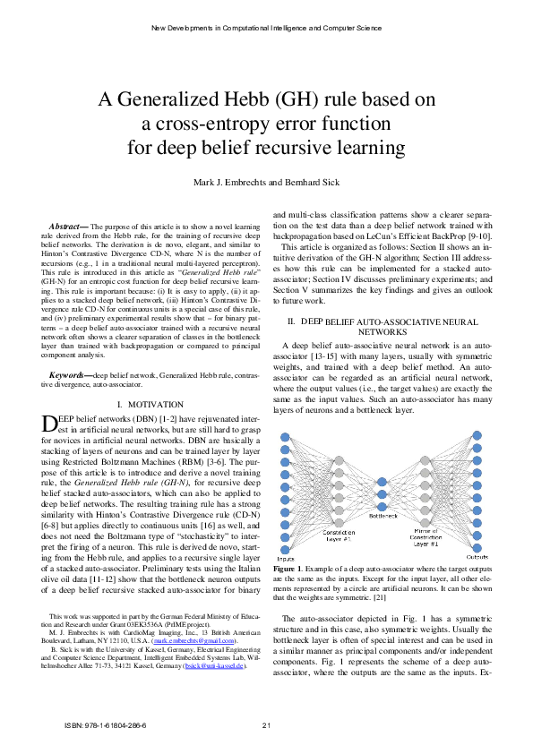 Pdf Generalized Hebb Gh Rule Based On A Cross Entropy Error Function For Deep Belief 