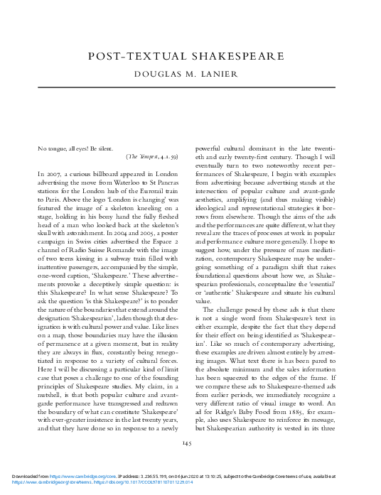 (PDF) Post-Textual Shakespeare