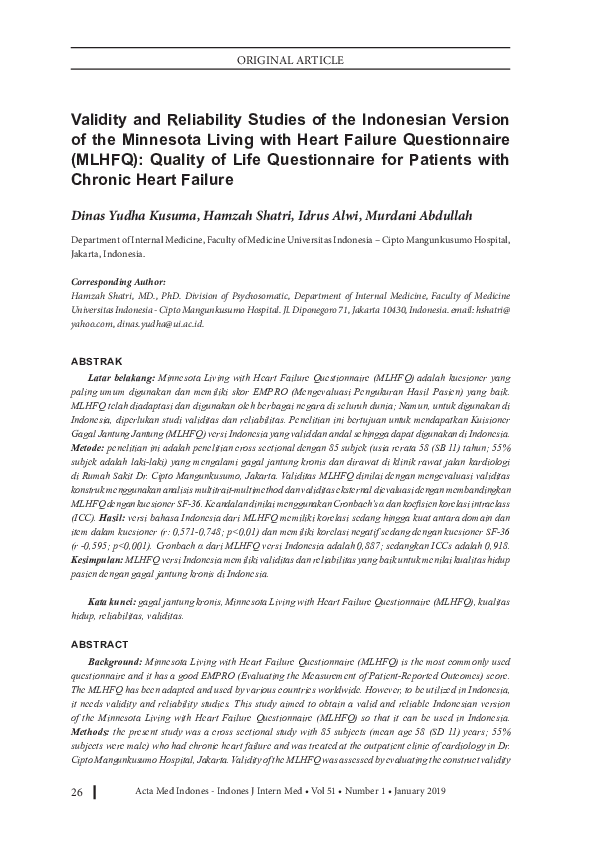 (PDF) Validity and Reliability Studies of the Indonesian Version of the ...