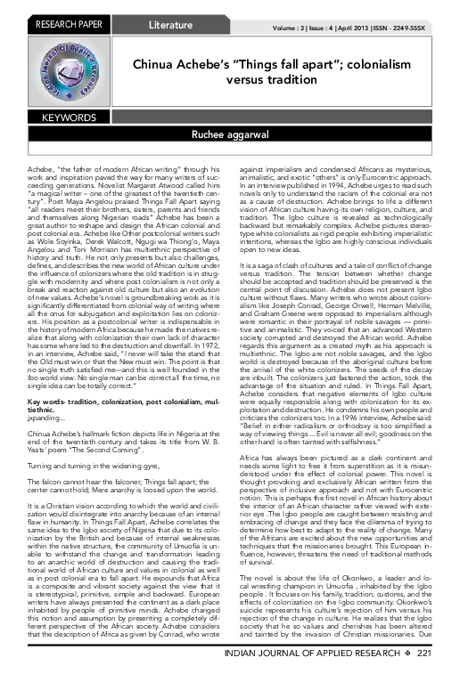(PDF) Chinua Achebe’s “Things fall apart”; colonialism versus tradition