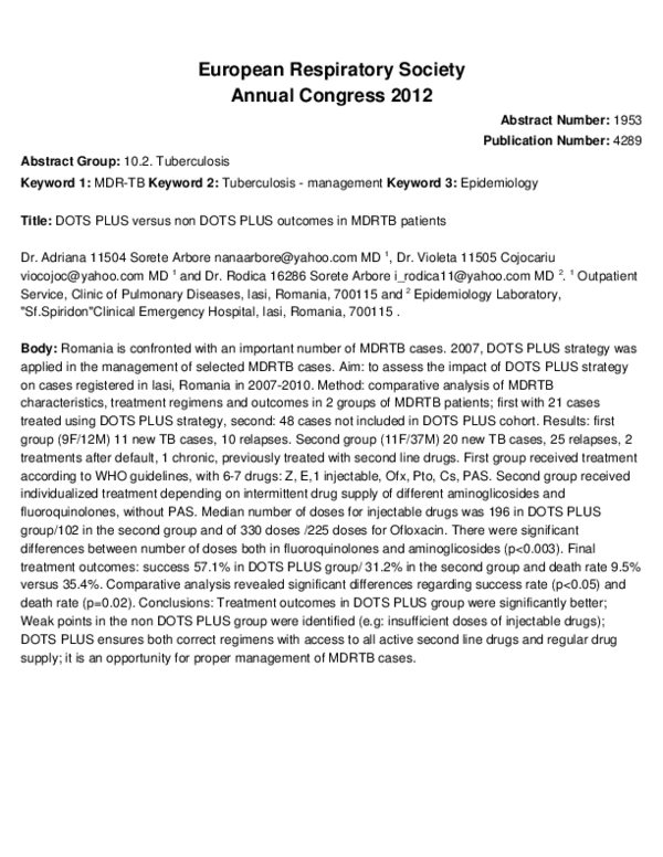 (PDF) DOTS PLUS versus non DOTS PLUS outcomes in MDRTB patients