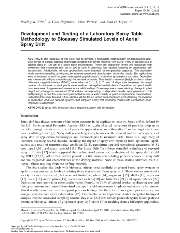 (PDF) Development and Testing of a Laboratory Spray Table Methodology ...