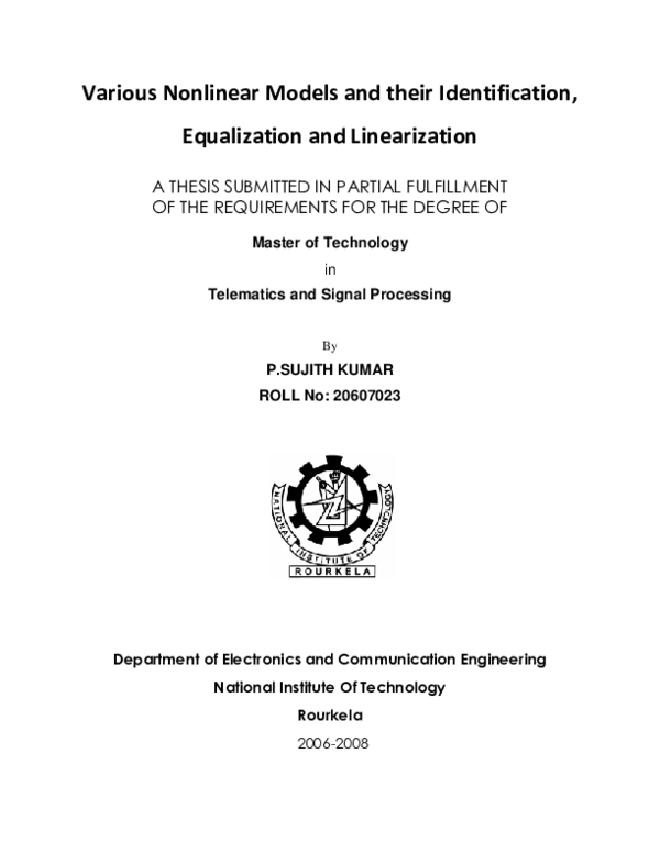 Pdf Various Nonlinear Models And Their Identification Equalization