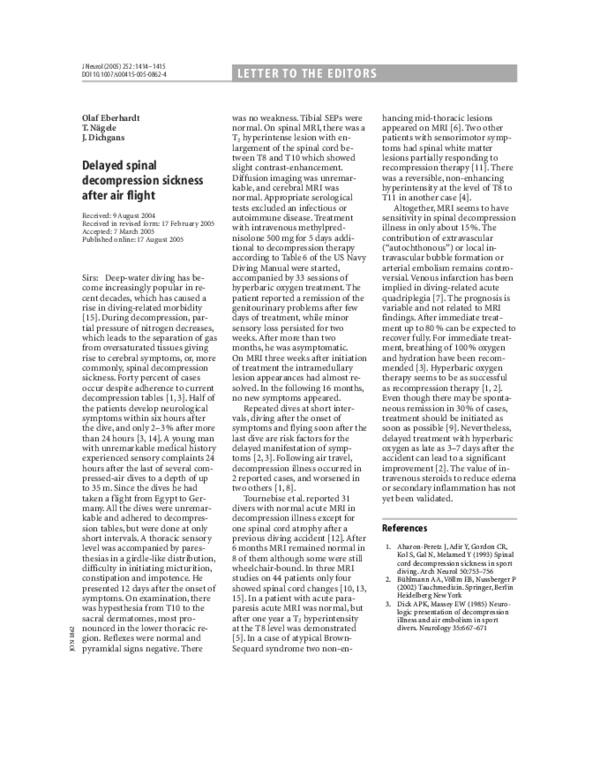 (PDF) Delayed spinal decompression sickness after air flight