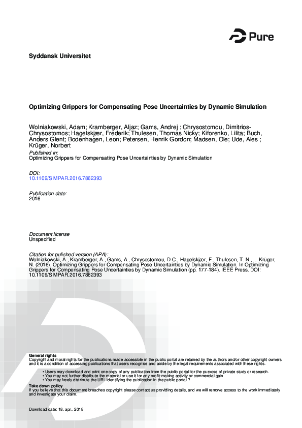 (PDF) Optimizing grippers for compensating pose uncertainties by dynamic simulation
