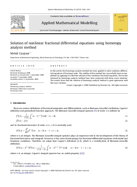 Pdf Solution Of Nonlinear Fractional Differential Equations Using Homotopy Analysis Method