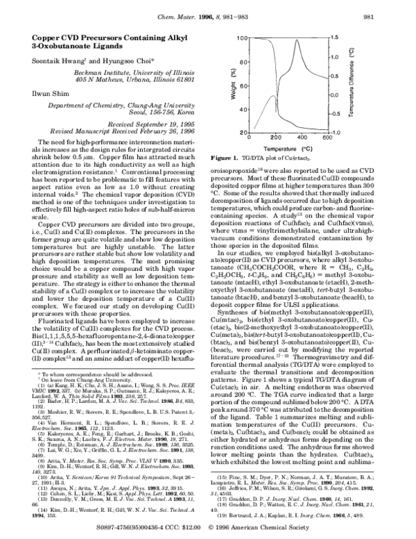 (PDF) Copper CVD Precursors Containing Alkyl 3-Oxobutanoate Ligands