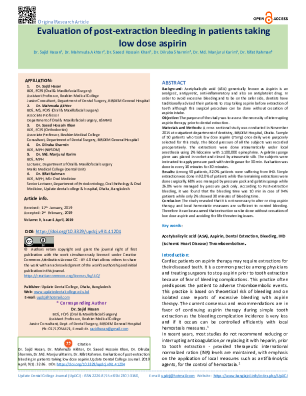 (PDF) Evaluation of post-extraction bleeding in patients taking low ...