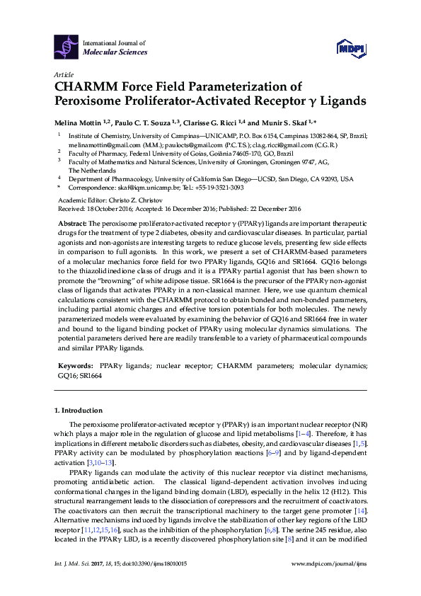(PDF) CHARMM Force Field Parameterization of Peroxisome Proliferator ...