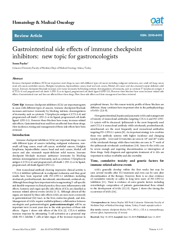 (PDF) Gastrointestinal side effects of immune checkpoint inhibitors ...