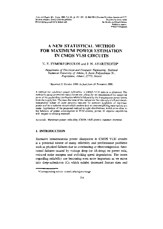 Pdf A New Statistical Method For Maximum Power Estimation In Cmos