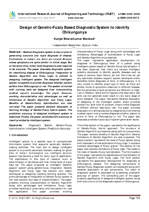 (PDF) Genetic-Fuzzy System for Chikungunya Diagnosis